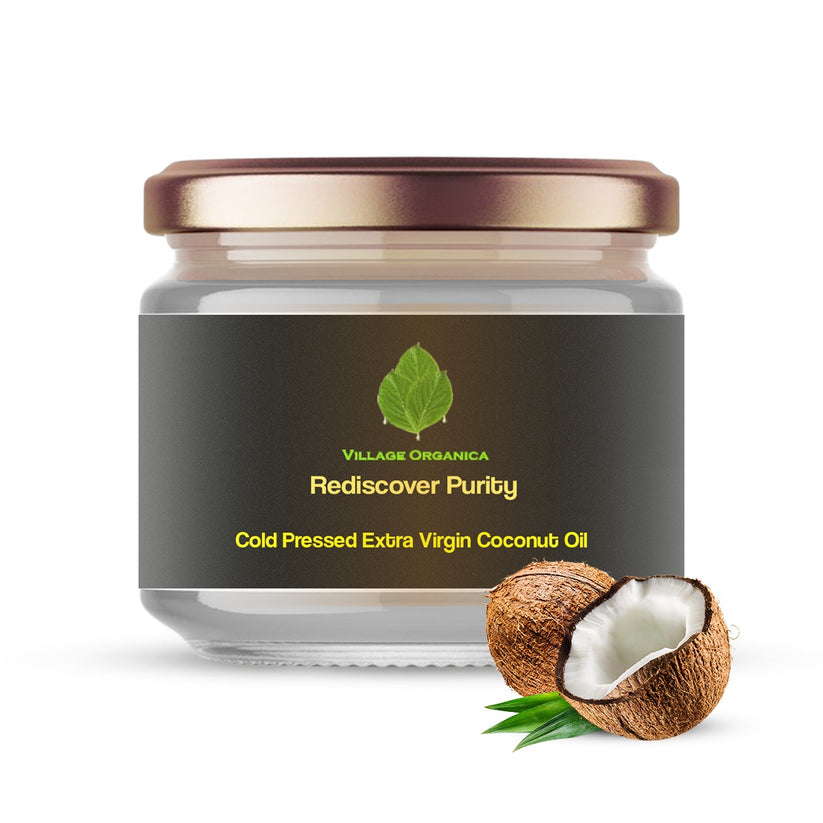 Village Organica Extra Virgin Cold Pressed Coconut Oil.