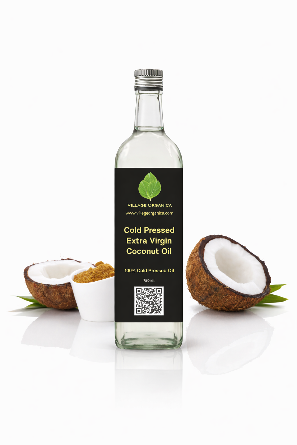 Village Organica Extra Virgin Cold Pressed Coconut Oil.